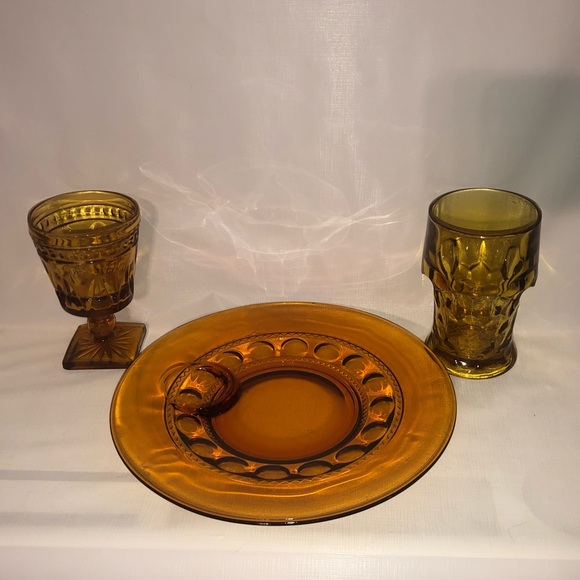 Indiana Glass | Dining | Vintage Indian Amber Glass Plates And Glasses ...